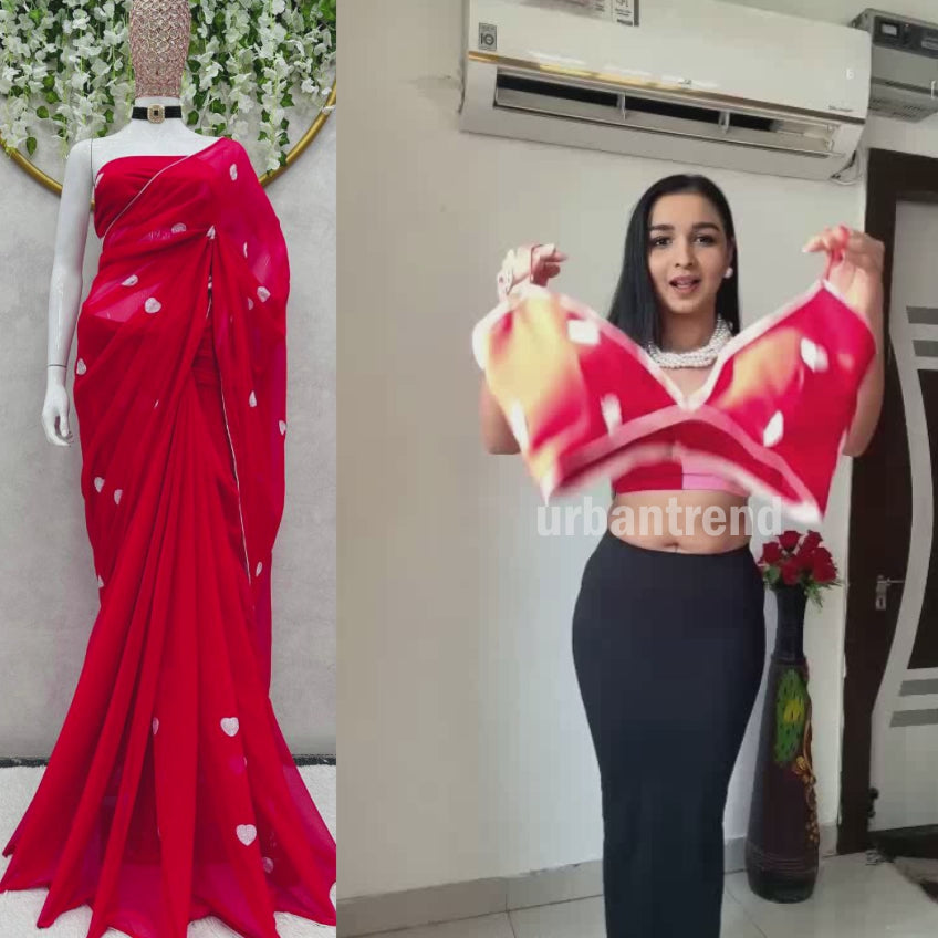 Aliya love red heart saree with blouse – urban-trend.co.in