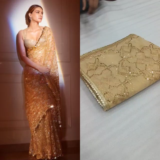 Cream Color Moni Net Embroidered Saree with Blouse – urban-trend.co.in